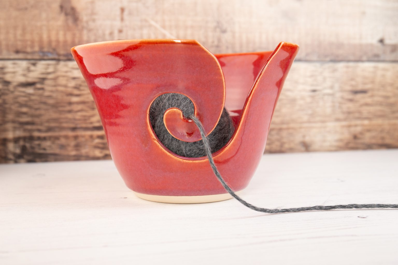 Yarn Bowl - Large Deep Pink Grapefruit Wool Bowl - Thrown In Stone