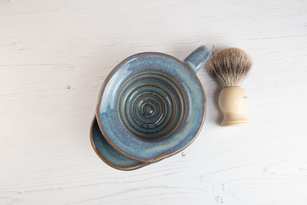 Shaving Scuttle - Denim Blue Stoneware Shaving Bowl - Lather Bowl ...